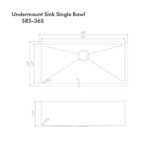 ZLINE 36" Meribel Undermount Single Bowl Scratch Resistant Stainless Steel Kitchen Sink with Bottom Grid (SRS-36S)