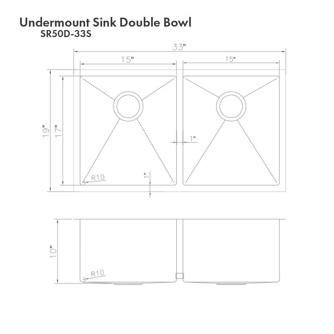 ZLINE 33" Anton Undermount Double Bowl Scratch Resistant Stainless Steel Kitchen Sink with Bottom Grid (SR50D-33S)