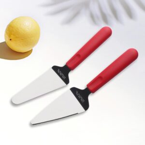 legerm pie servers spatula with serrated blade, professional cake pizza cutter knife, stainless steel tart dessert angled cutting spatulas set of 2 red