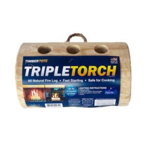 Timbertote TripleTorch One Log Campfire Fireplace Camping Cooking Camp Fire Wood Log with 3 Chimneys and Fire Start Stick