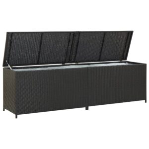 vidaxl patio storage box - poly rattan - black - spacious outdoor storage solution for patio accessories & gardening supplies - weather resistant - easy access design - dimensions: 78.7"x19.6"x23.6"