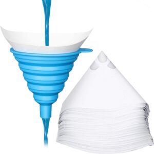 boao 100 packs paint strainers cone paint filter with 190 μm filter tips and 1 pack silicone funnel, cone shaped nylon mesh funnel for automotive, spray guns, house, etc.