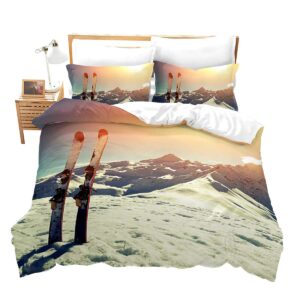 3 pieces extreme sports theme duvet cover queen ski sports pattern decor bedding comforter set for adult teen kids boys snow mountain printed decor simple soft bedding comforter cover with zipper ties