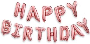 happy birthday aluminum foil banner balloons for birthday party decorations and supplies (pink)