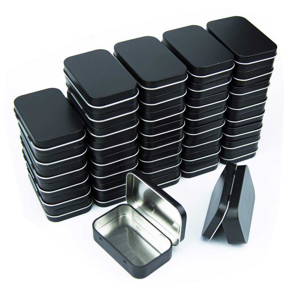 Aybloom Metal Rectangular Empty Hinged Tins - Black Mini Portable Box Containers Small Storage Kit & Home Organizer for Storage Drawing Pin Candies Jewelry Crafts(Black, 40 Pack)