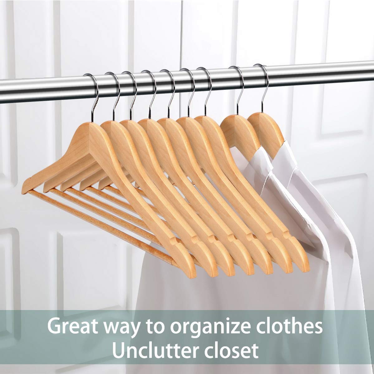 FSUTEG Coat Hangers 20 Pack Wooden Suit Hanger Wooden Hangers Premium Lotus Wood with Notches & Chrome Swivel Hook and Non Slip Pants Bar for Dress Clothes, Coats, Jackets, Pants, Shirts, Skirts