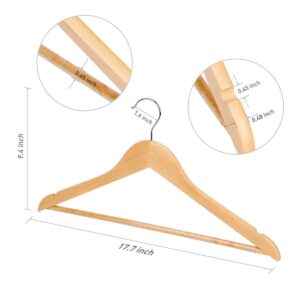 FSUTEG Coat Hangers 20 Pack Wooden Suit Hanger Wooden Hangers Premium Lotus Wood with Notches & Chrome Swivel Hook and Non Slip Pants Bar for Dress Clothes, Coats, Jackets, Pants, Shirts, Skirts