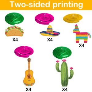 20Pcs Mexican Fiesta Hanging Swirl Decorations, Mexican Fiesta Cinco De Mayo Party Supplies, Taco Twosday Birthday Theme, Taco Party Mexican Fiesta Ceiling Hanging Swirl Decorations Boys Girls Shower