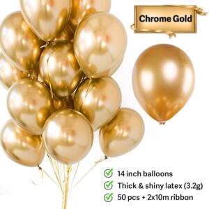 50pcs Gold Chrome Balloons 14 Inch Metallic Latex Balloons for Party, Wedding, Birthday & Bridal