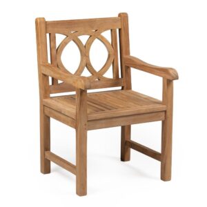 titan great outdoors ash & ember grade a teak lismore dining armchair, weather resistant patio dining chair for deck, porch, or backyard, flat bottom with tightly spaced slat, indoor outdoor use