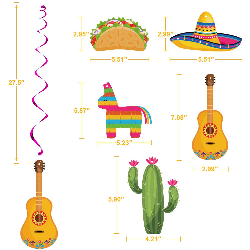 20Pcs Mexican Fiesta Hanging Swirl Decorations, Mexican Fiesta Cinco De Mayo Party Supplies, Taco Twosday Birthday Theme, Taco Party Mexican Fiesta Ceiling Hanging Swirl Decorations Boys Girls Shower