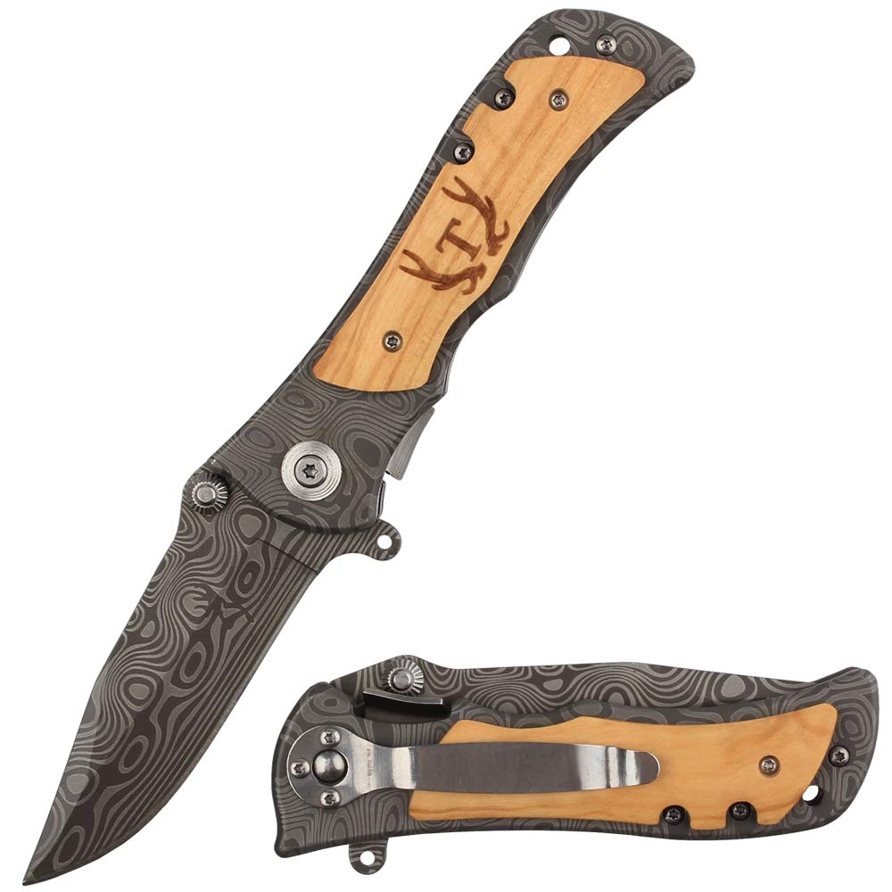 Fanfoobi Engraved Hunting Pocket Knife with Letter T(from Alphabet 26 A-Z) Boyfriend Gifts, Husband Birthday, Anniversary For Men