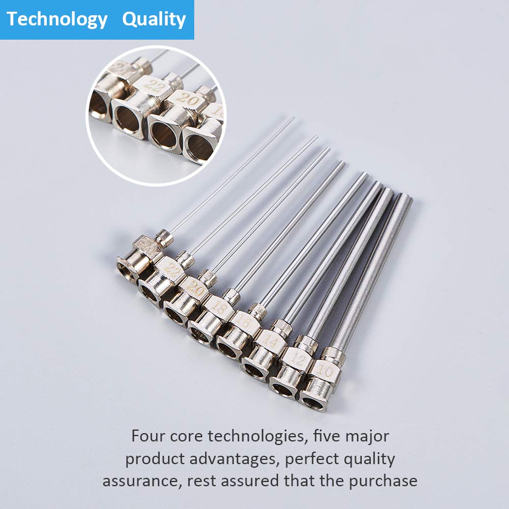 BENECREAT 16PCS 1.5 Inch Stainless Steel Dispensing Needle Tip Blunt Syringe Needle with Luer Lock for Refilling Glue Syringes, 10/12/14/16/18/20/22/24G