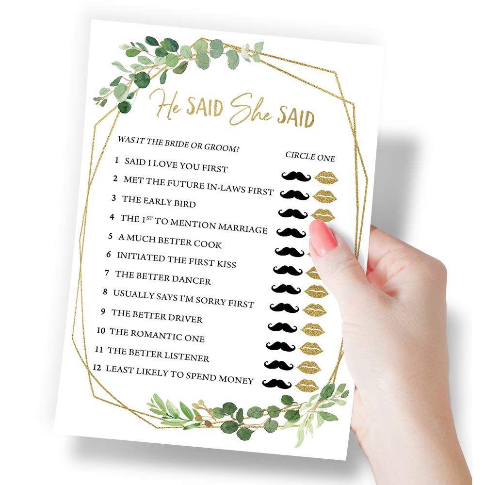 Printed Party Bridal Shower Game Set – 5 Fun Games and Activities for 50 Guests, Includes Bingo, Trivia, and Advice Cards, Botanical Greenery Wedding Shower Games