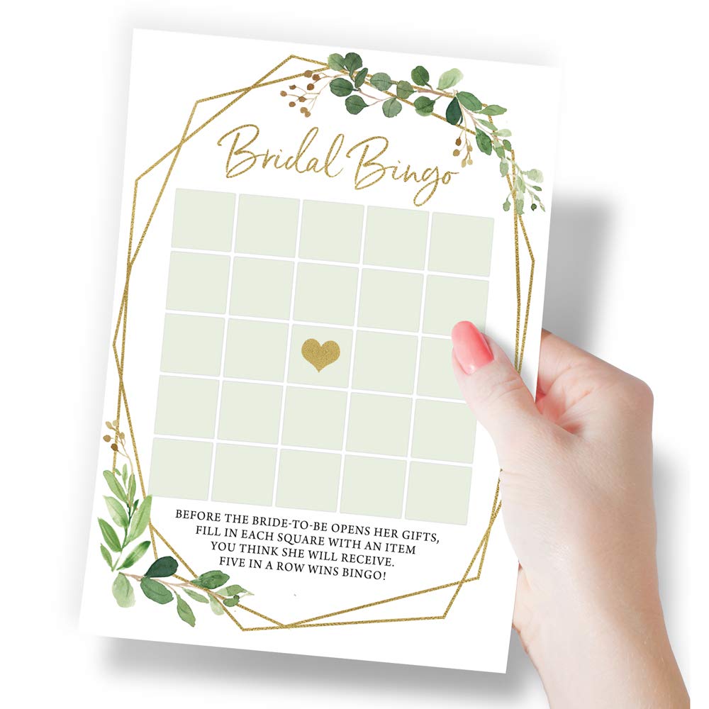 Printed Party Bridal Shower Game Set – 5 Fun Games and Activities for 50 Guests, Includes Bingo, Trivia, and Advice Cards, Botanical Greenery Wedding Shower Games