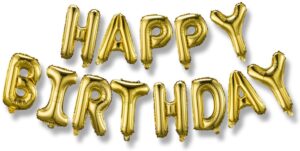 happy birthday aluminum foil banner balloons for birthday party decorations and supplies (gold)