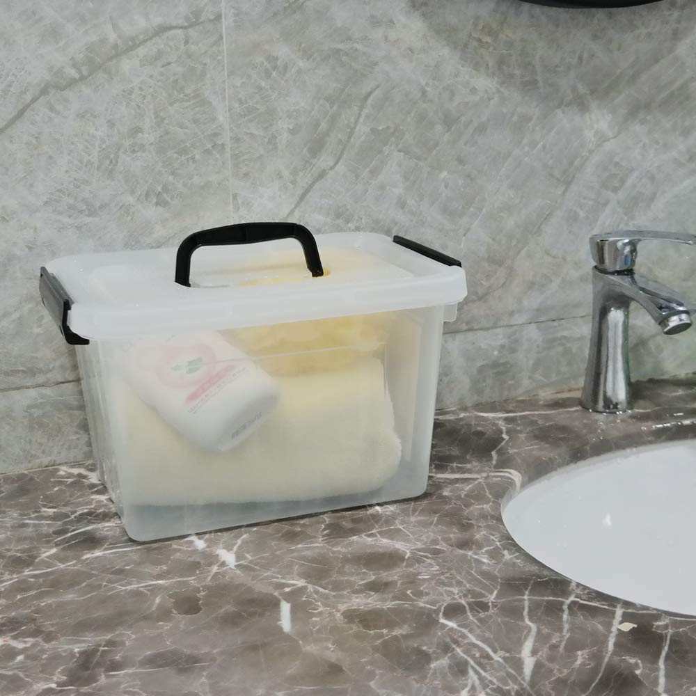 AnnkkyUS 6 L Clear Plastic Storage Box, Storage Bin with Lid and Handle Set of 4