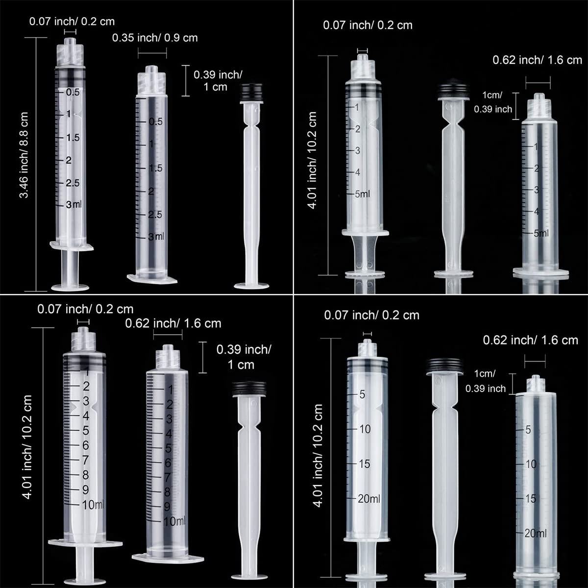 15 Pack of 20ml 10ml 5ml 3ml 1ml Syringe With Blunt Tip Needle And Cap Set - Ink Oil or Glue Applicator, Great for Refilling and Measuring Dispensing