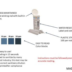 Peracetic Acid Test Strips, 0-160 ppm [3 Vials of 100 Strips, 300 Strips Total]