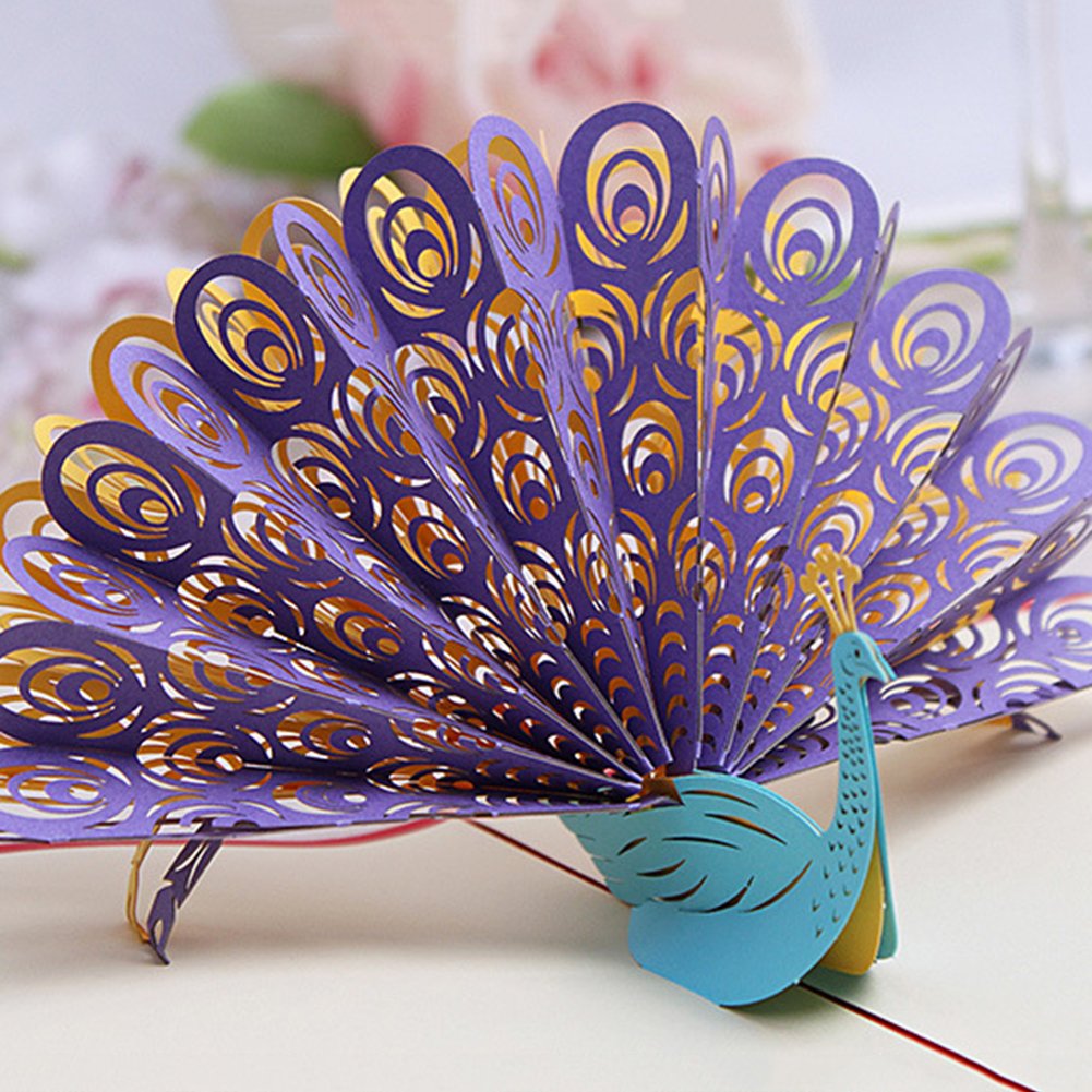 tbpersicwT Greeting Card Creative Peacock 3D Pop Up Paper Greeting Card Festival Birthday Christmas Gift Blue