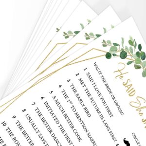 Printed Party Bridal Shower Games – He Said She Said Game with Fun Bride and Groom Trivia, Wedding Shower Activity, Botanical Greenery Theme, 50 Guests