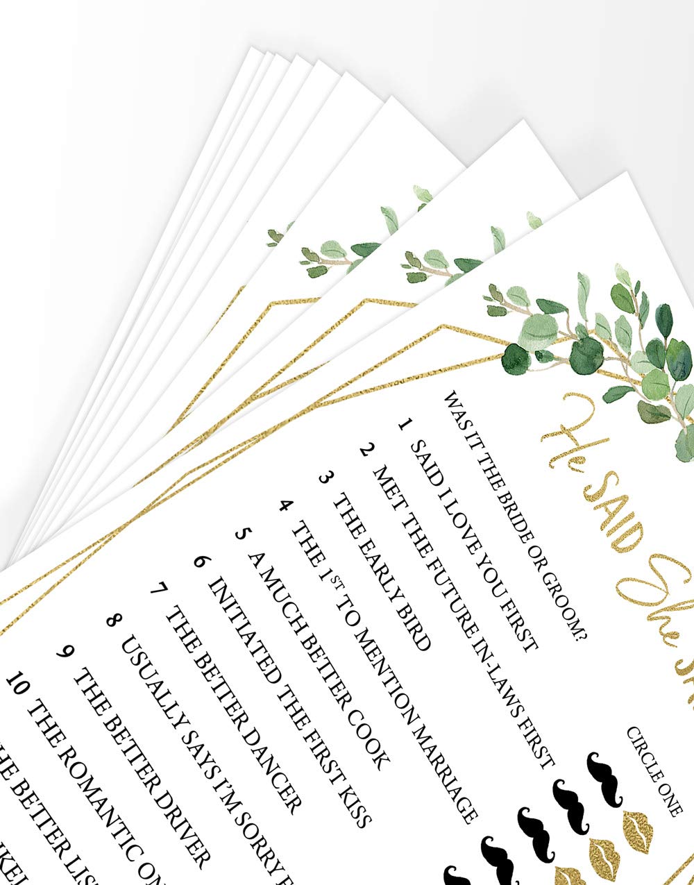 Printed Party Bridal Shower Games – He Said She Said Game with Fun Bride and Groom Trivia, Wedding Shower Activity, Botanical Greenery Theme, 50 Guests