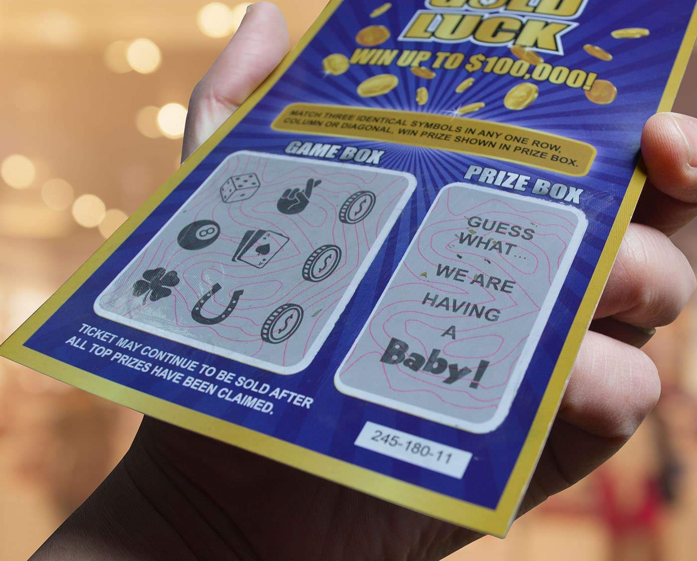 WINGKIND Gold Luck Pregnancy Announcement Fake Lottery Scratch Off Tickets, Great Idea for Pregnancy Reveal, 6 Cards