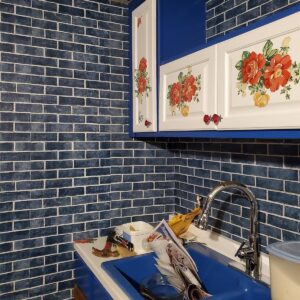 HeloHo 17.7" X 118" Blue Brick Wallpaper Peel and Stick Wallpaper Self-Adhesive Removable Wallpaper Brick 3D Textured Wallpaper for Kitchen Backsplash Living Room Bedroom Decor