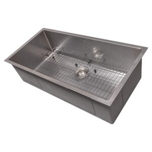 zline 36" meribel undermount single bowl scratch resistant stainless steel kitchen sink with bottom grid (srs-36s)