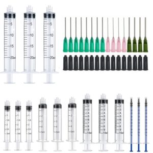 15 pack of 20ml 10ml 5ml 3ml 1ml syringe with blunt tip needle and cap set - ink oil or glue applicator, great for refilling and measuring dispensing