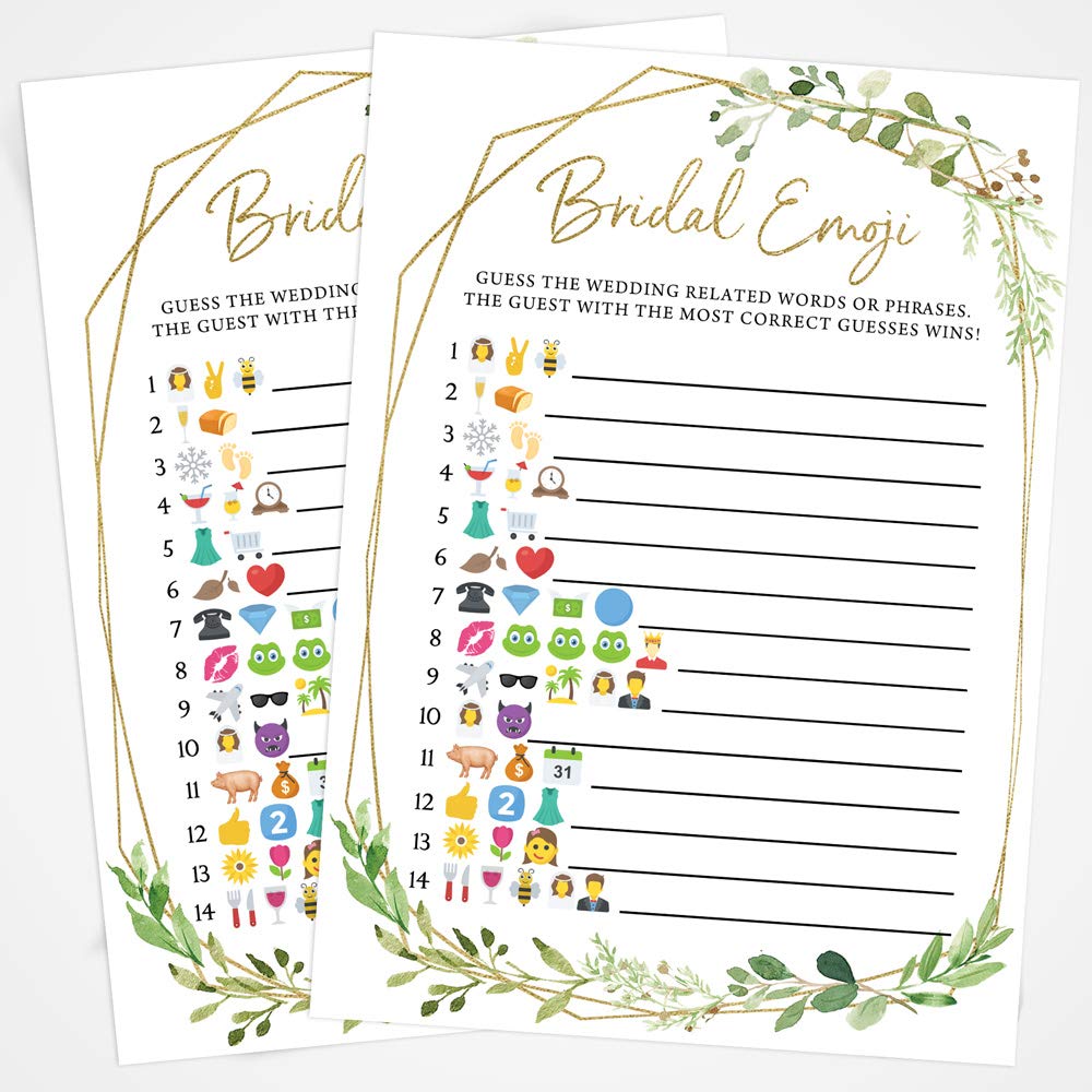 Printed Party Bridal Shower Game Set – 5 Fun Games and Activities for 50 Guests, Includes Bingo, Trivia, and Advice Cards, Botanical Greenery Wedding Shower Games