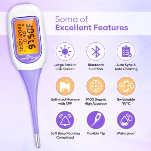 Easy@Home Smart Basal Thermometer, Large Screen and Backlit, Period Tracker with Premom (iOS & Android) - Auto BBT Sync, Charting, Coverline, Accurate Fertility Prediction EBT-300 Purple