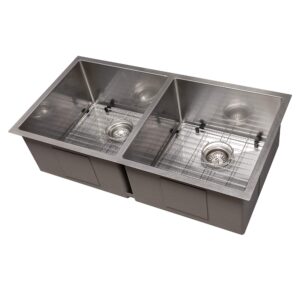 zline 36" anton undermount double bowl scratch resistant stainless steel kitchen sink with bottom grid (sr50d-36s)