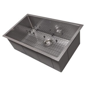 zline 30" meribel undermount single bowl scratch resistant stainless steel kitchen sink with bottom grid (srs-30s)