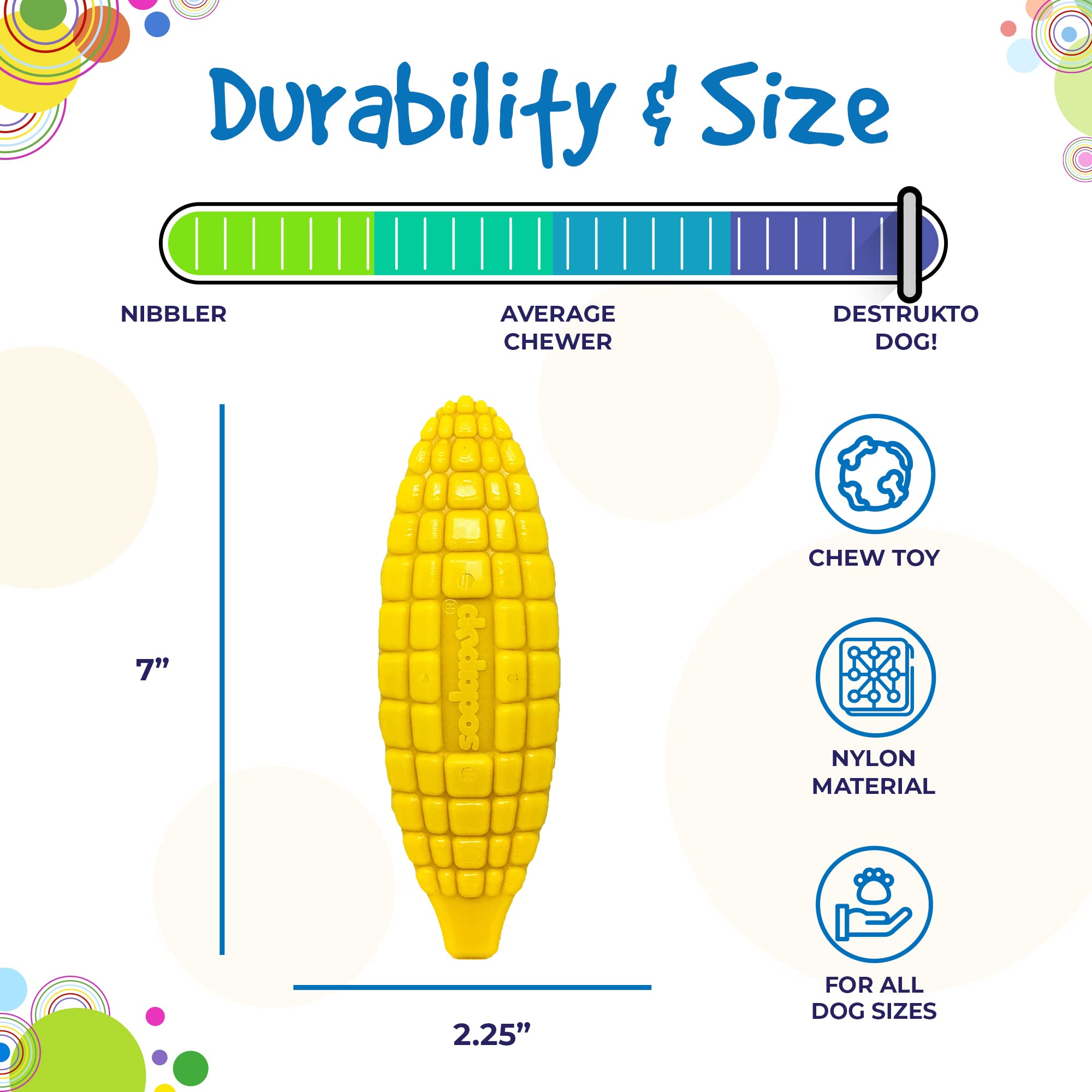 SodaPup Corn on The Cob – Durable Dog Chew Toy Made in USA from Non-Toxic, Pet Safe, Food Safe Nylon Material for Mental Stimulation, Clean Teeth, Fresh Breath, Problem Chewing, Calming Nerves & More