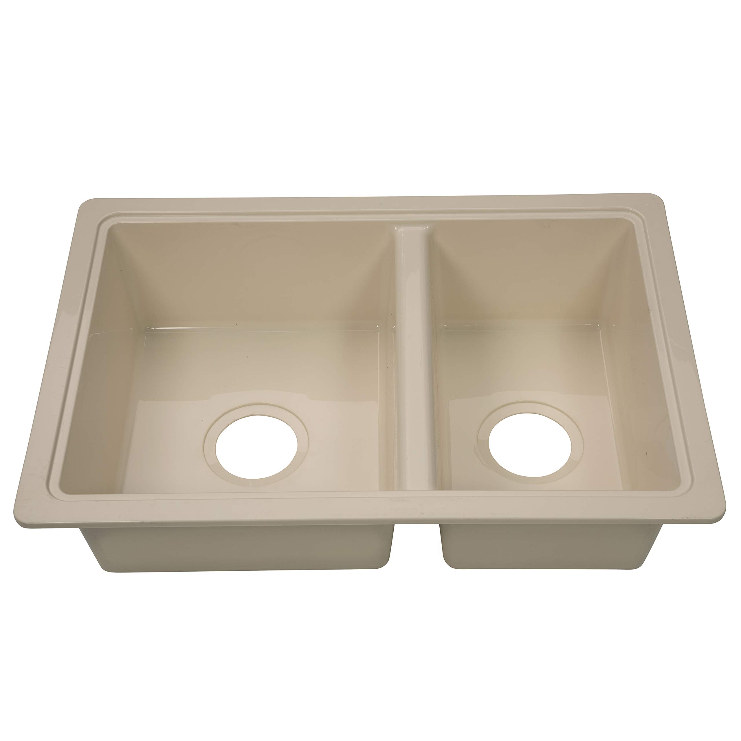 Lippert RV Double Kitchen Galley Sink - 25" x 17" x 6.6" Parchment ABS Plastic for 5th Wheel, Travel Trailer, Camper