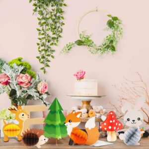 Distaratie 16PCS Woodland Animals Honeycomb Centerpieces Forest Friends 3D Table Toppers for Woodland Baby Shower Birthday Decorations Wild One Camping Party Supplies