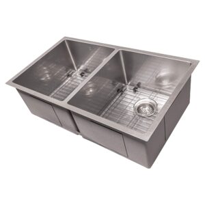 zline 33" anton undermount double bowl scratch resistant stainless steel kitchen sink with bottom grid (sr50d-33s)