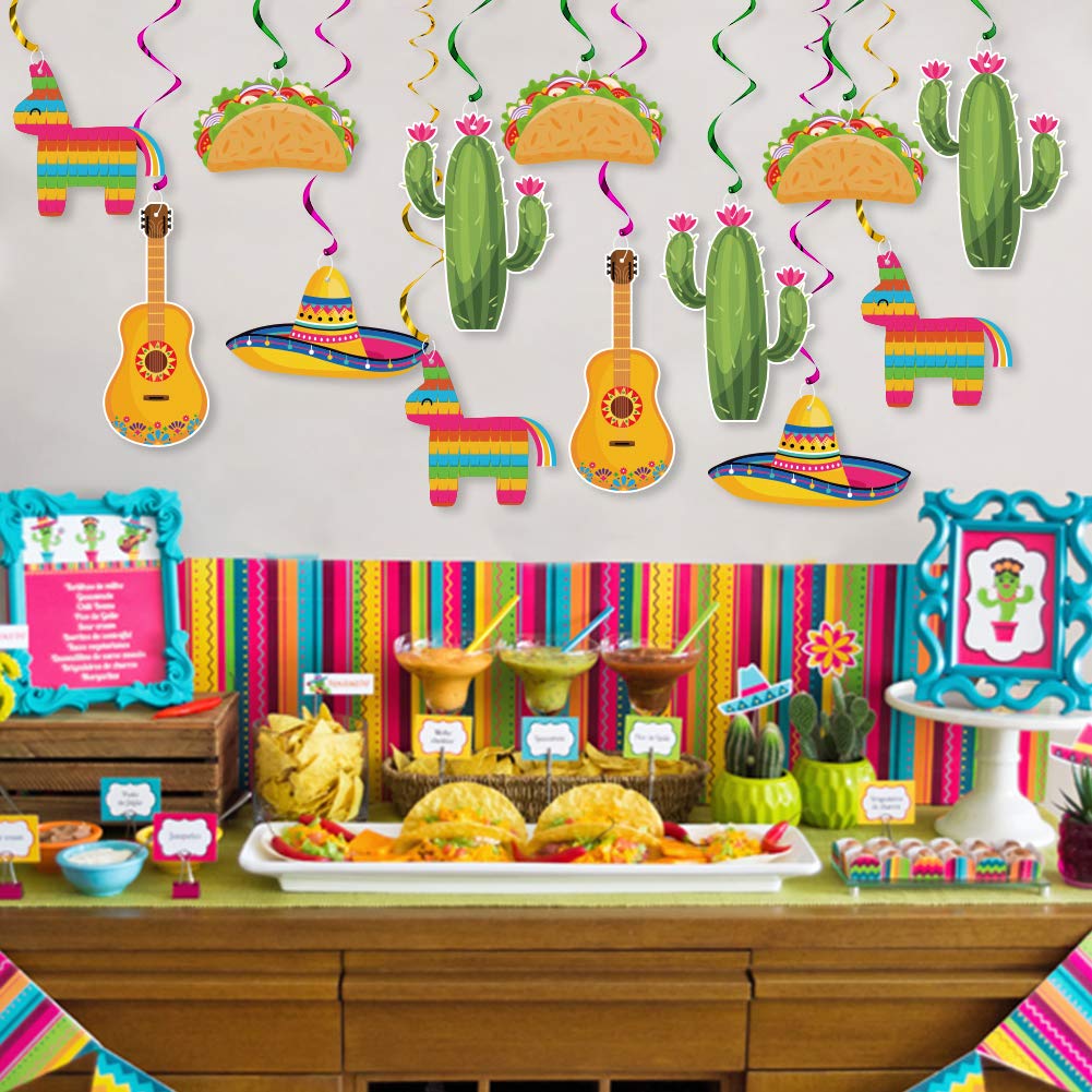 20Pcs Mexican Fiesta Hanging Swirl Decorations, Mexican Fiesta Cinco De Mayo Party Supplies, Taco Twosday Birthday Theme, Taco Party Mexican Fiesta Ceiling Hanging Swirl Decorations Boys Girls Shower