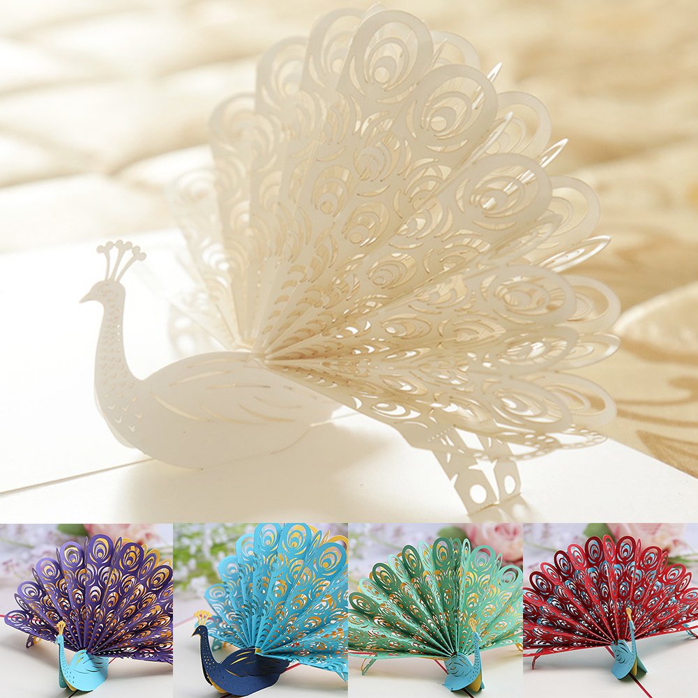 tbpersicwT Greeting Card Creative Peacock 3D Pop Up Paper Greeting Card Festival Birthday Christmas Gift Blue