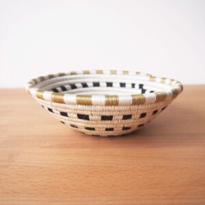 Small African Basket: Gatonde/Rwanda Basket/Woven Bowl/Sisal & Sweetgrass Basket/White, Black, Gold