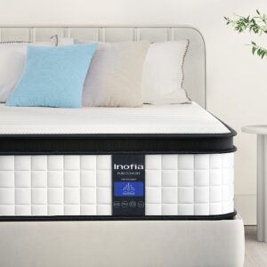 inofia twin mattress, 10 inch twin size hybrid mattress, breathable comfortable cool single mattress, supportive & pressure relief, motion isolating individually wrapped coils, medium firm