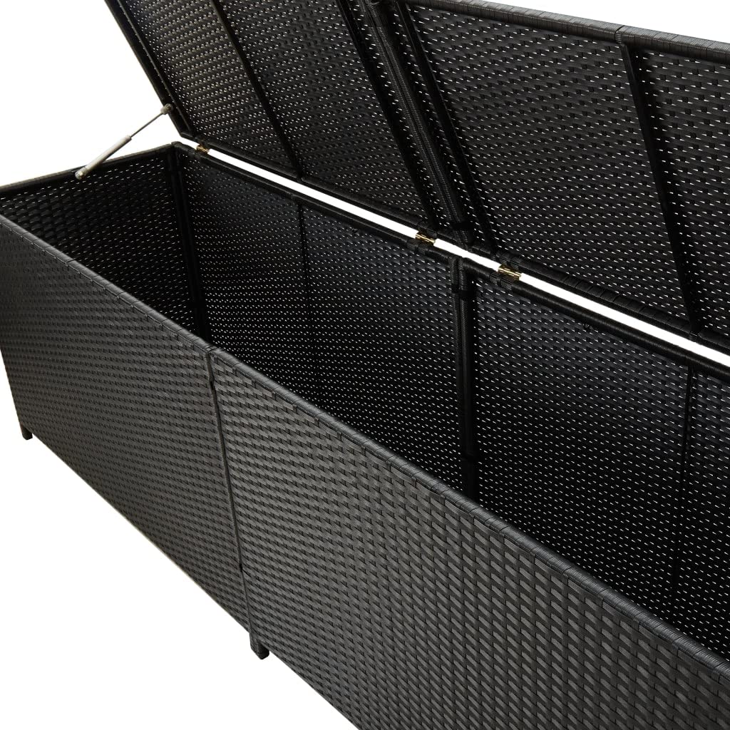 vidaXL Patio Storage Box - Poly Rattan - Black - Spacious Outdoor Storage Solution for Patio Accessories & Gardening Supplies - Weather Resistant - Easy Access Design - Dimensions: 78.7"x19.6"x23.6"