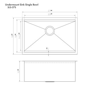 ZLINE 27" Garmisch Undermount Single Bowl Scratch Resistant Stainless Steel Kitchen Sink with Bottom Grid and Accessories (SLS-27S)