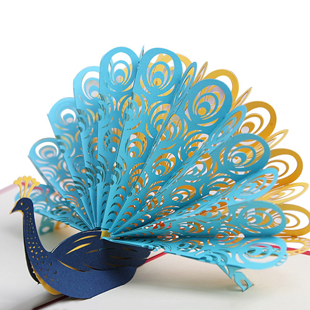 tbpersicwT Greeting Card Creative Peacock 3D Pop Up Paper Greeting Card Festival Birthday Christmas Gift Blue