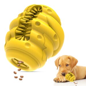 ipetzi slow feeder dog toys for aggressive chewers - extra-tough, safe rubber - bite-proof slow treat and food dispenser - interactive teeth cleaning toy - honey milk flavor and scent, yellow beehive