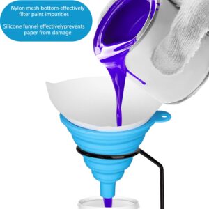 Boao 100 Packs Paint Strainers Cone Paint Filter with 190 μm Filter Tips and 1 Pack Silicone Funnel, Cone Shaped Nylon Mesh Funnel for Automotive, Spray Guns, House, Etc.