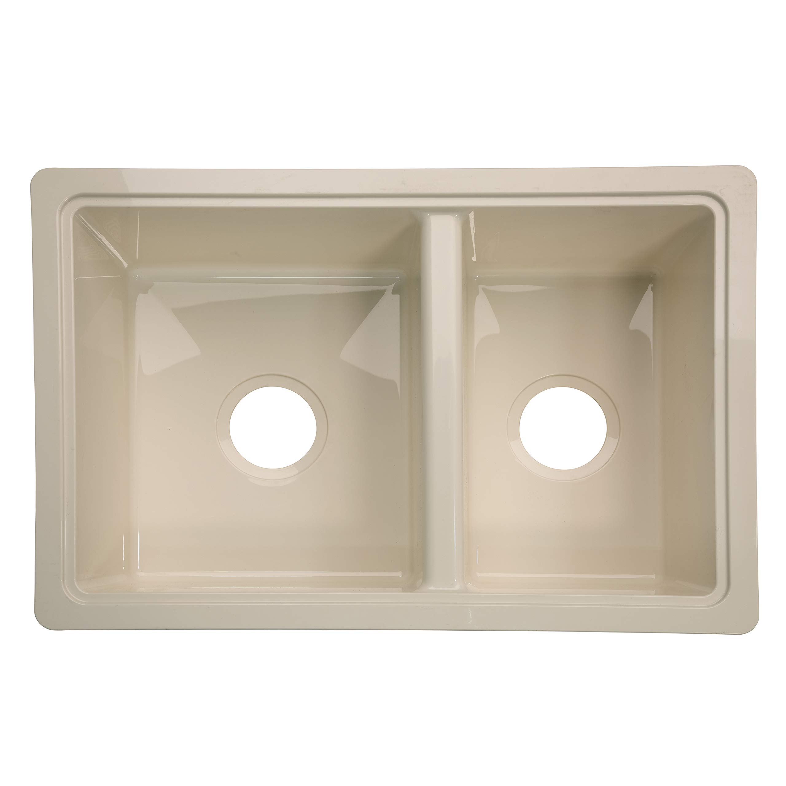 Lippert RV Double Kitchen Galley Sink - 25" x 17" x 6.6" Parchment ABS Plastic for 5th Wheel, Travel Trailer, Camper