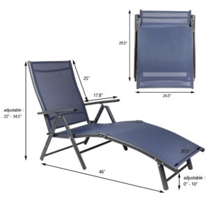 Tuoze Outdoor Chaise Lounge Chairs Patio Furniture Adjustable Folding Recliner Chair Set of 2 Foldable Tanning Chair Sunbathing for Pool, Beach, Yard, Balcony (Blue)