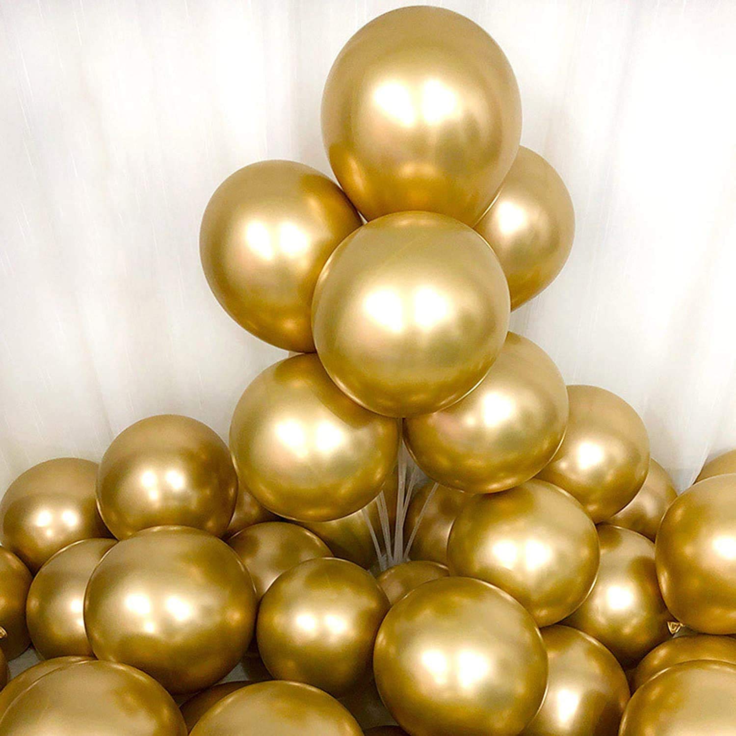 50pcs Gold Chrome Balloons 14 Inch Metallic Latex Balloons for Party, Wedding, Birthday & Bridal